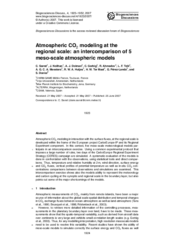 (PDF) Biogeosciences Atmospheric CO 2 modeling at the regional scale ...