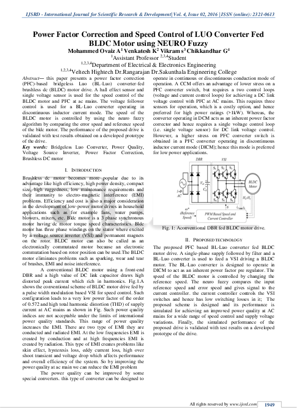 (PDF) Power Factor Correction and Speed Control of LUO Converter Fed BLDC Motor using NEURO Fuzzy