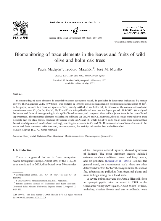 (PDF) Biomonitoring of trace elements in the leaves and fruits of wild ...