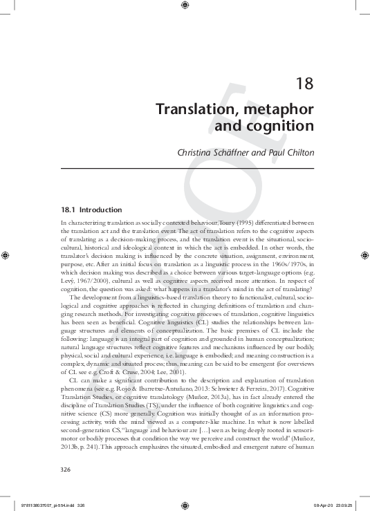 (PDF) Translation, metaphor and cognition