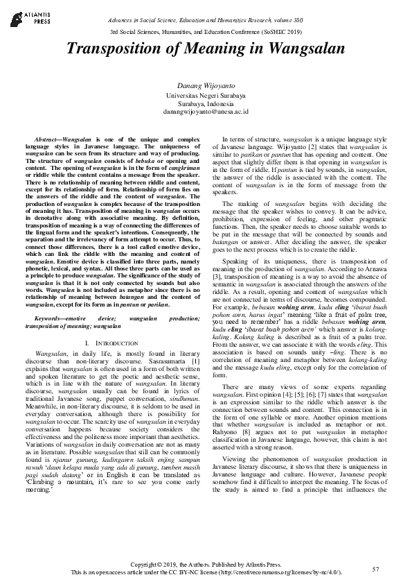 (PDF) Transposition of Meaning in Wangsalan