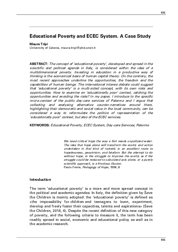 (PDF) Educational poverty and ECEC system. A case study.