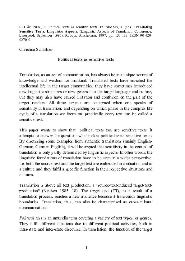 (PDF) Political texts as sensitive texts
