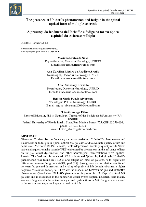 (PDF) The presence of Uhthoff’s phenomenon and fatigue in the spinal ...