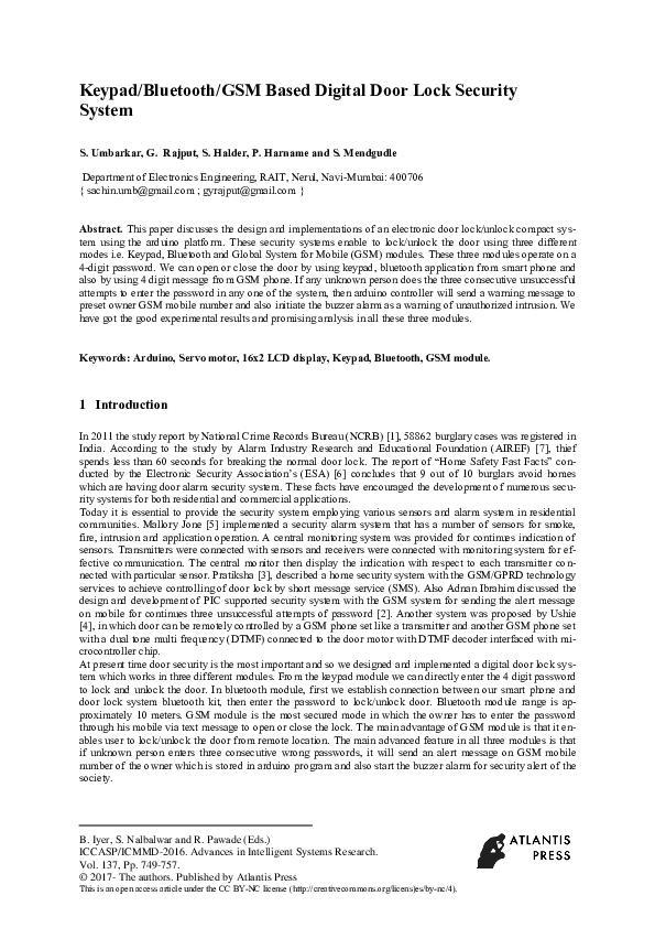 (PDF) Keypad/Bluetooth/GSM Based Digital Door Lock Security System