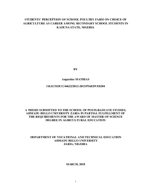 (PDF) Students’ Perception of School Poultry Farm on Choice of ...