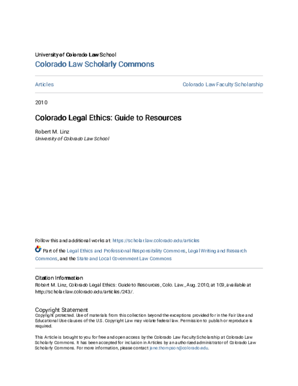 (PDF) Colorado Legal Ethics: Guide to Resources