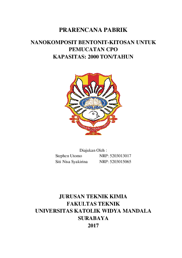 (PDF) Prarencana pabrik nanokomposit bentonit-kitosan untuk pemucatan ...