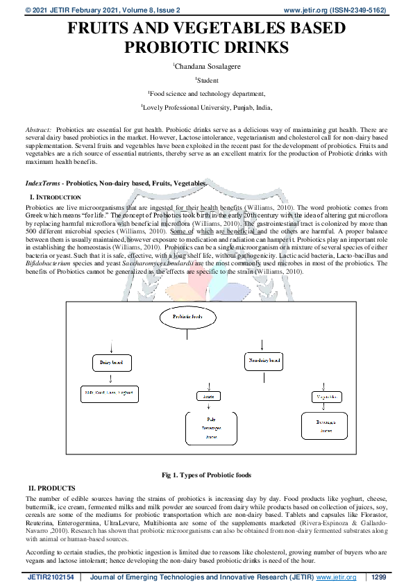 (PDF) Fruits and Vegetables Based Probiotic Drinks
