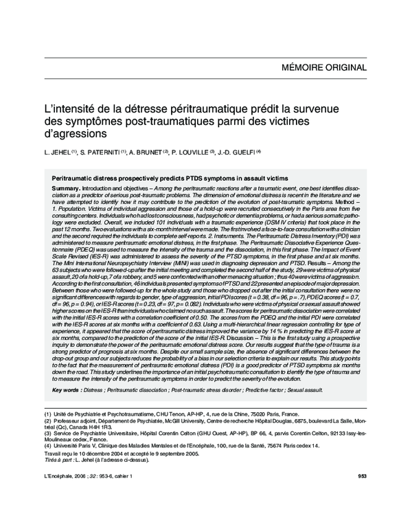 (PDF) [Peritraumatic distress prospectively predicts PTDS symptoms in ...