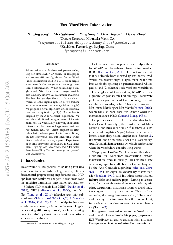 (PDF) Fast WordPiece Tokenization