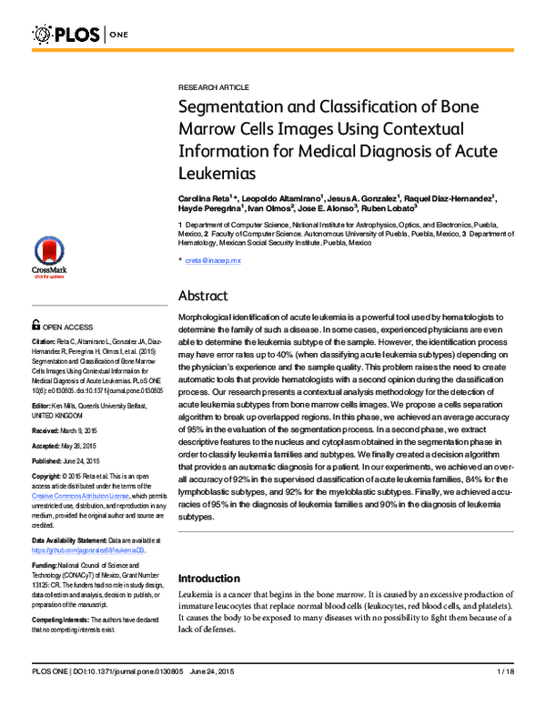 (PDF) Segmentation and Classification of Bone Marrow Cells Images Using ...