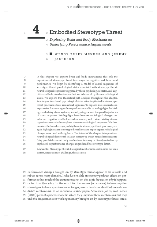 (PDF) Embodied stereotype threat: Exploring brain and body mechanisms ...