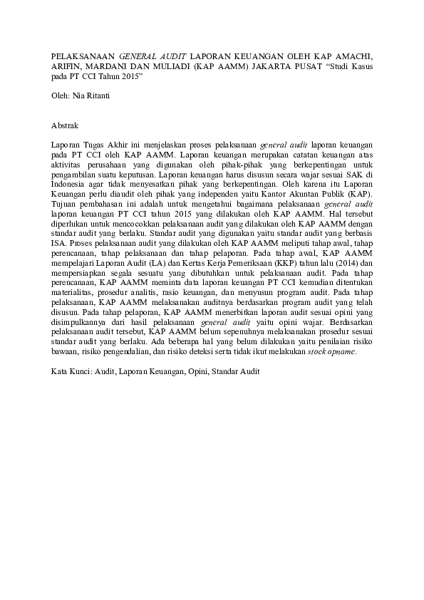 (PDF) PELAKSANAAN GENERAL AUDIT LAPORAN KEUANGAN OLEH KAP AMACHI ...