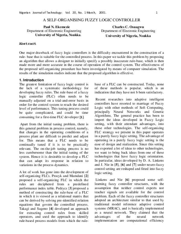 (PDF) Self-Organizing Fuzzy Logic Controller Algorithm