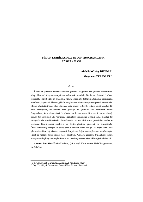 (PDF) Bi̇r Un Fabri̇kasinda Hedef Programlama Uygulamasi | Abdullah Oktay Dündar - Academia.edu