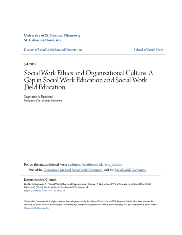 (PDF) Social Work Ethics and Organizational Culture: A Gap in Social ...