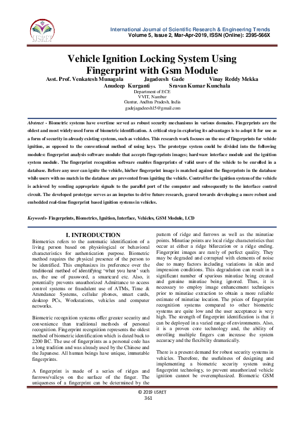 (PDF) Vehicle Ignition Locking System Using Fingerprint with Gsm Module