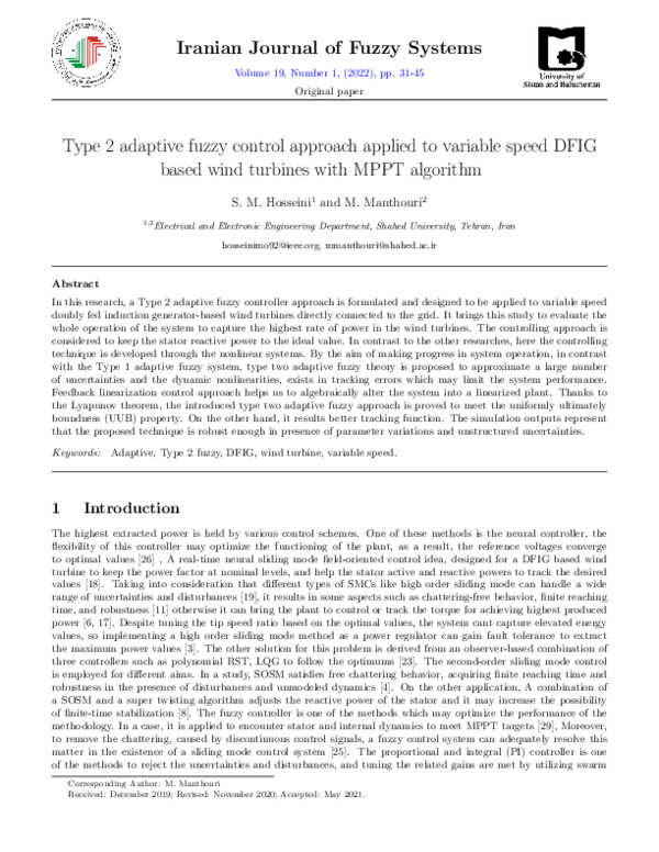 (PDF) Type 2 adaptive fuzzy control approach applied to variable speed ...