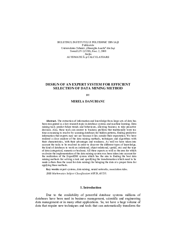 (PDF) Design of an Expert System for Efficient Selection of Data Mining Method