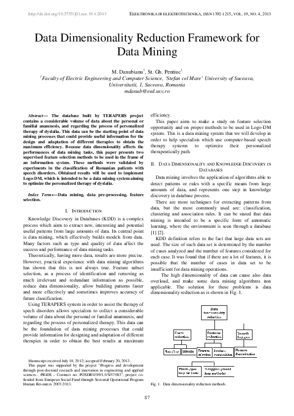 Pdf Data Dimensionality Reduction Framework For Data Mining