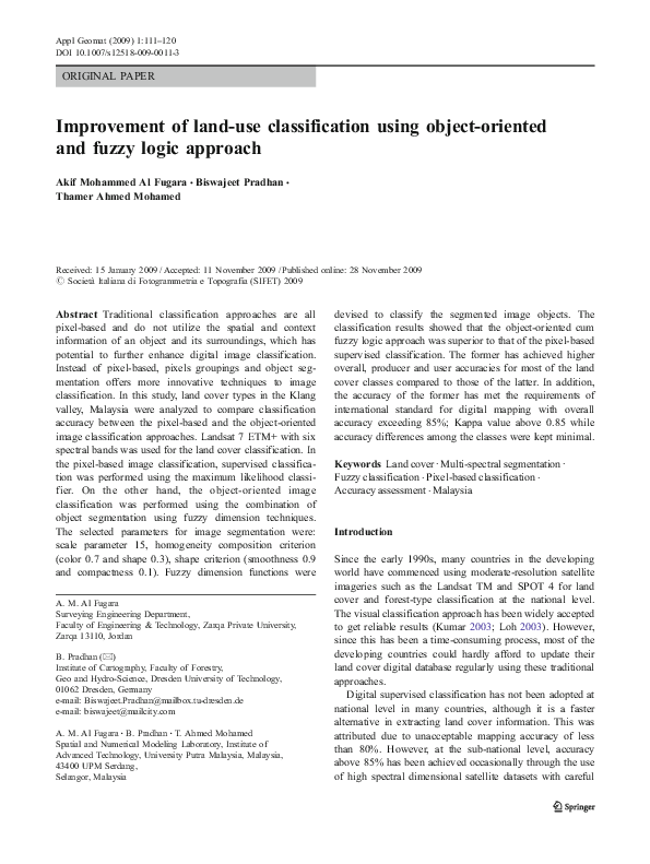 (PDF) Object-Oriented Fuzzy Logic for Land Classification