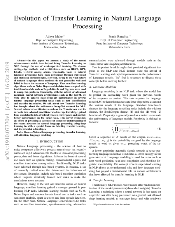 (PDF) Evolution of transfer learning in natural language processing