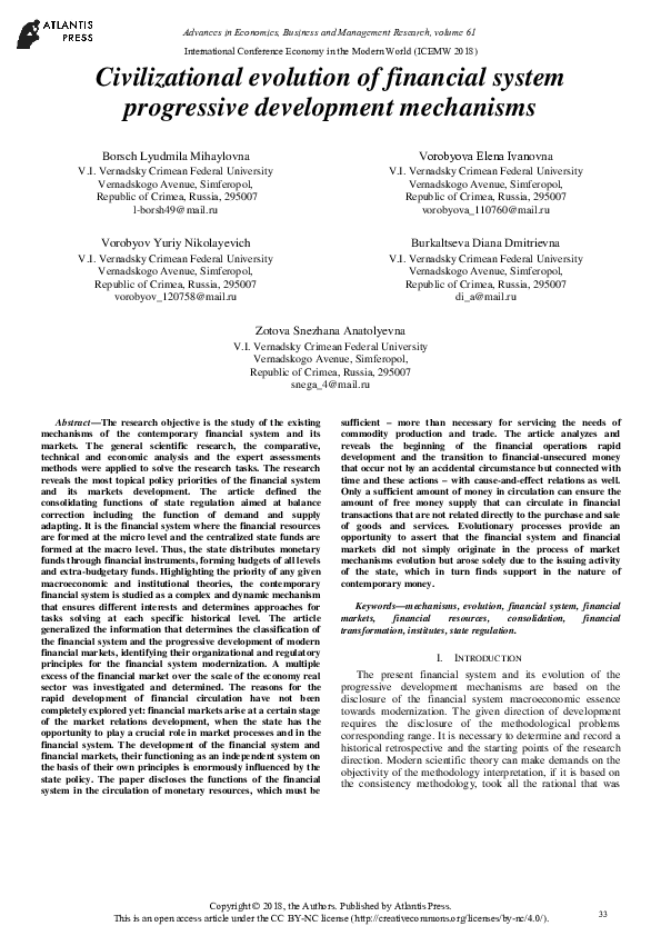 (PDF) Civilizational evolution of financial system progressive ...