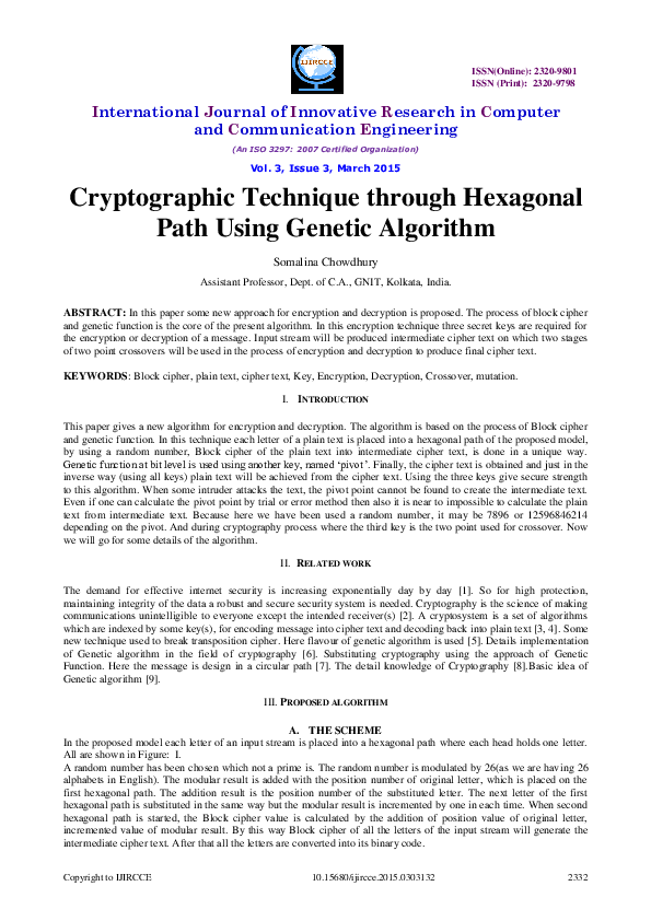 Pdf Cryptographic Technique Through Hexagonalpath Using Genetic Algorithm