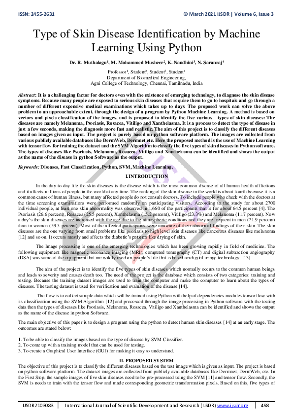 (PDF) Type of Skin Disease Identification by Machine Learning Using ...