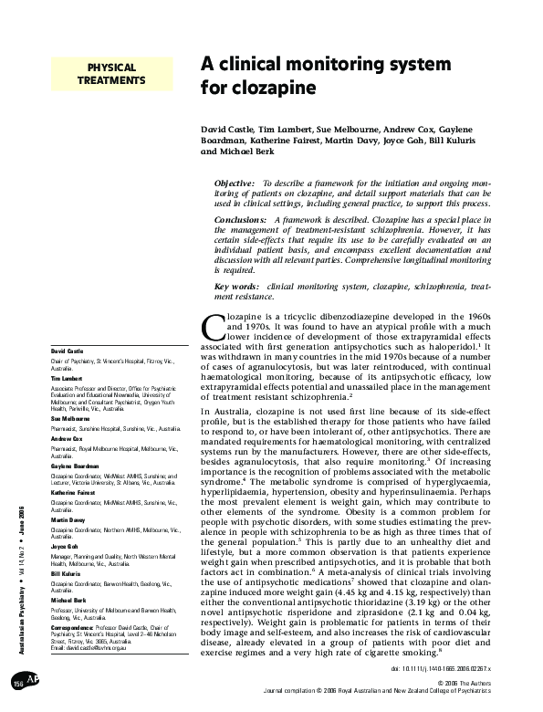 (PDF) A clinical monitoring system for clozapine
