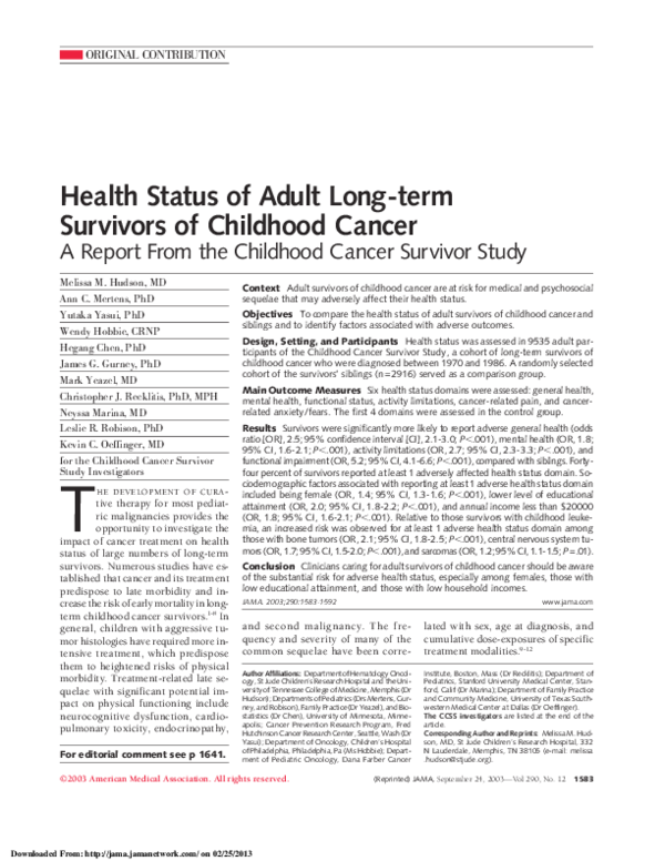 (PDF) Health Status of Adult Long-term Survivors of Childhood Cancer: A ...