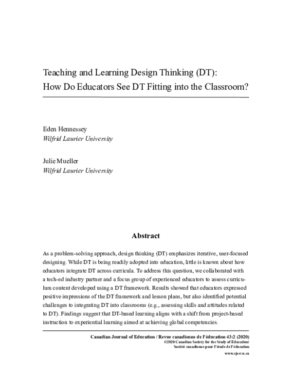 (PDF) Teaching and Learning Design Thinking (DT): How Do Educators See ...