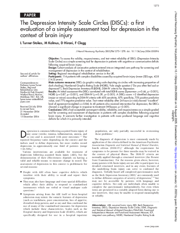 (PDF) The Depression Intensity Scale Circles (DISCs): a first ...