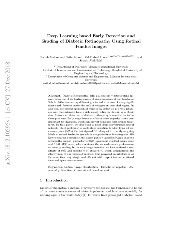 Pdf Deep Learning Based Early Detection And Grading Of Diabetic Retinopathy Using Retinal