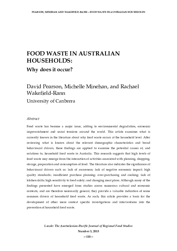 (PDF) Food waste in Australian households: Why does it occur?