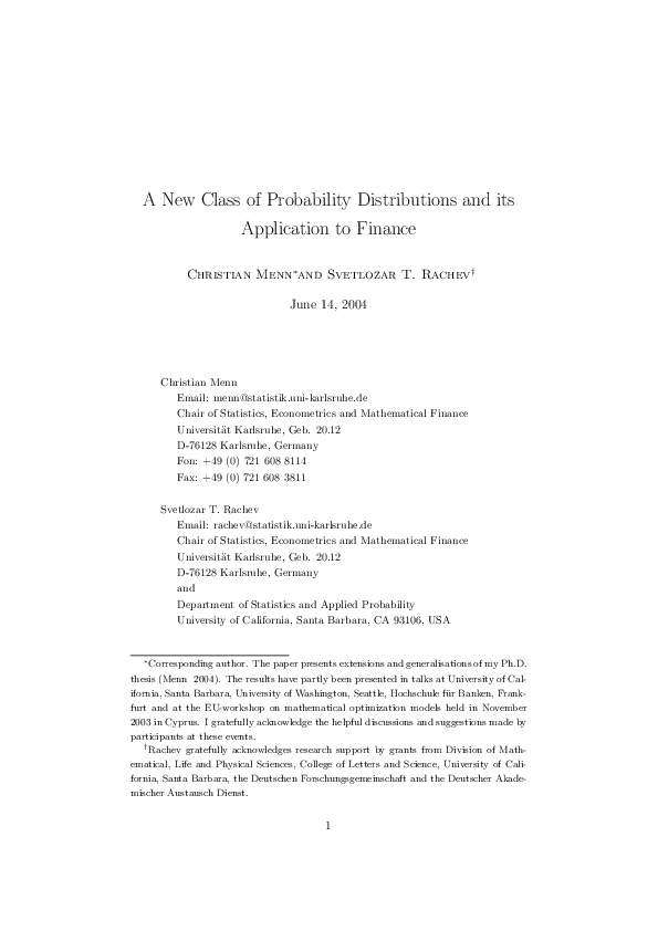 (PDF) A New Class of Probability Distributions and its Application to Finance
