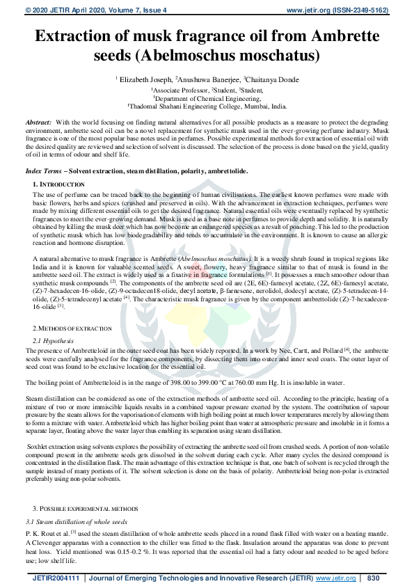 (PDF) Extraction of musk fragrance oil from ambrette seeds (Abelmoschus ...