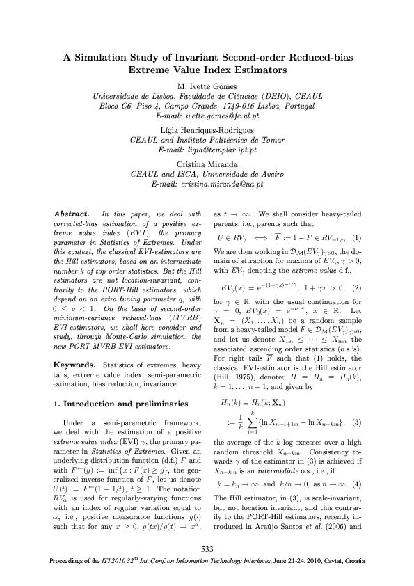 (PDF) A simulation study of invariant second-order reduced-bias Extreme value index estimators