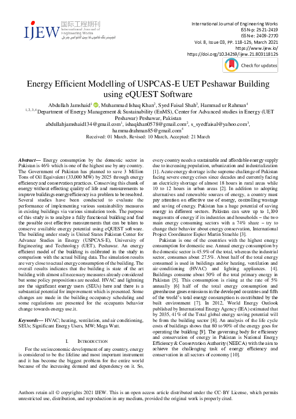 (PDF) Energy Efficient Modelling of USPCAS-E UET Peshawar Building ...