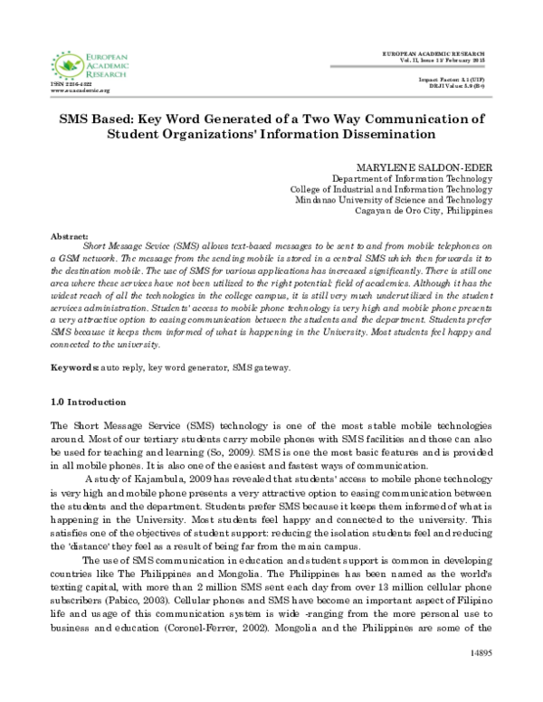 (PDF) SMS Based: Key Word Generated of a Two Way Communication of ...