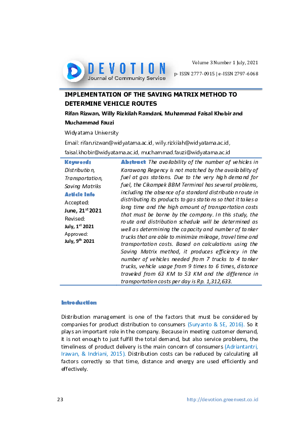 (PDF) Implementation of the Saving Matrix Method to Determine Vehicle ...