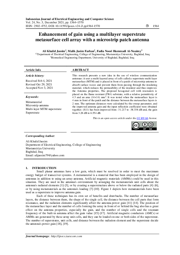 (PDF) Enhancement of gain using a multilayer superstrate metasurface cell array with a ...