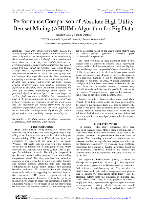 (PDF) Performance Comparison of Absolute High Utility Itemset Mining (AHUIM) Algorithm for Big Data