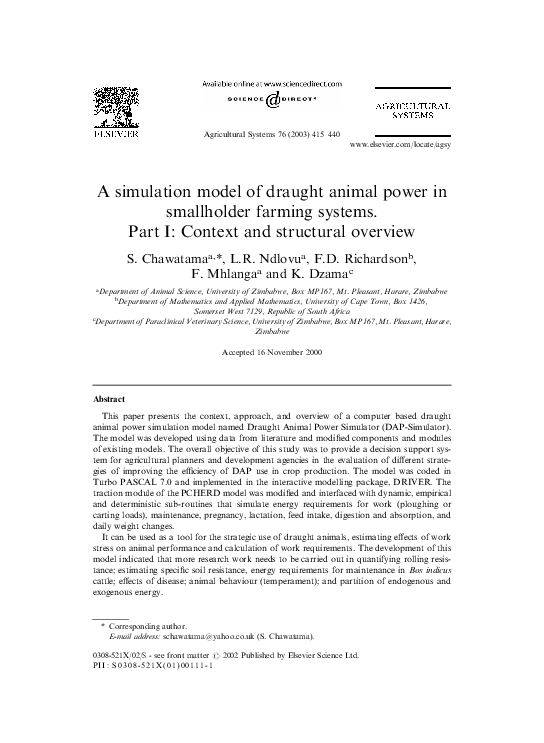 (PDF) A simulation model of draught animal power in smallholder farming ...