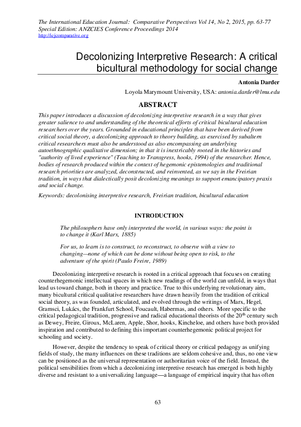 (PDF) Decolonizing Interpretive Research: A Critical Bicultural ...