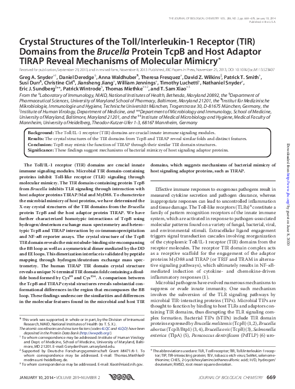 (PDF) Crystal Structures of the Toll/Interleukin-1 Receptor (TIR ...