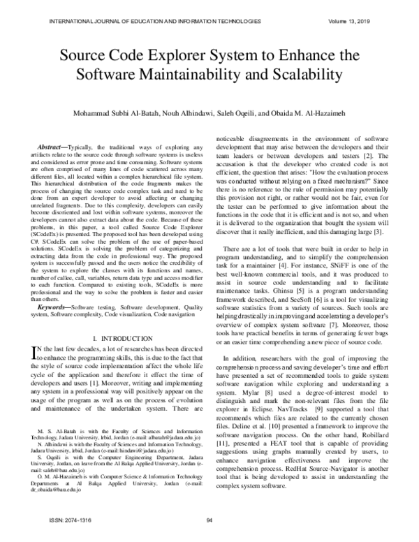(PDF) Source Code Explorer System to Enhance the Software Maintainability and Scalability