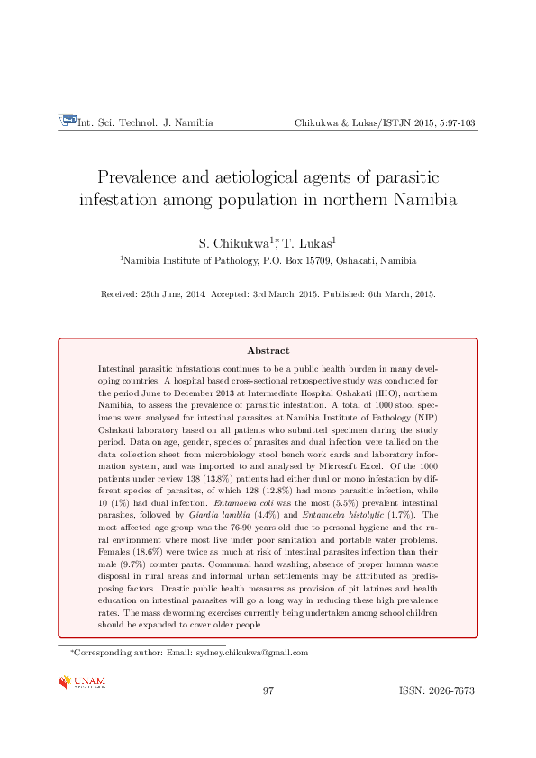 (PDF) Prevalence and aetiological agents of parasitic infestation among ...