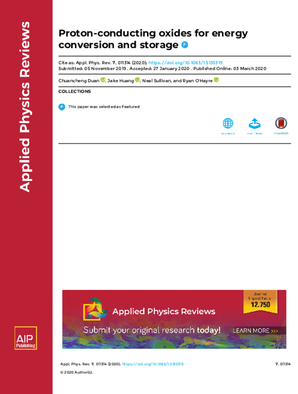 (PDF) Proton-conducting oxides for energy conversion and storage